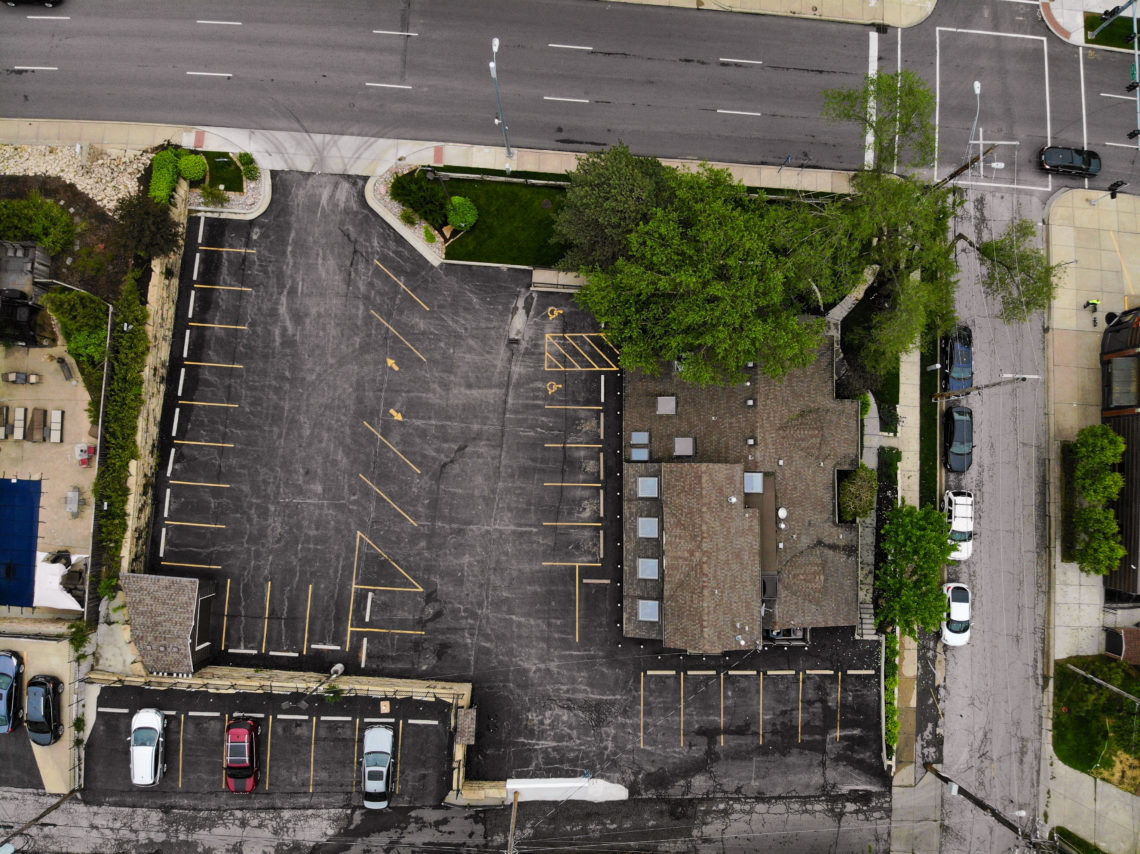 An aerial view of our expanded parking lot! - Dr. Mingos & Associates